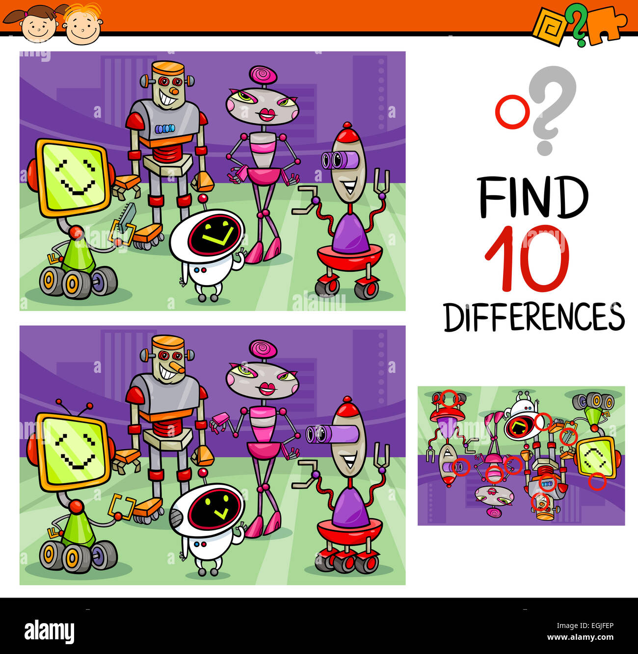 Cartoon Illustration of Finding Differences Educational Game for ...