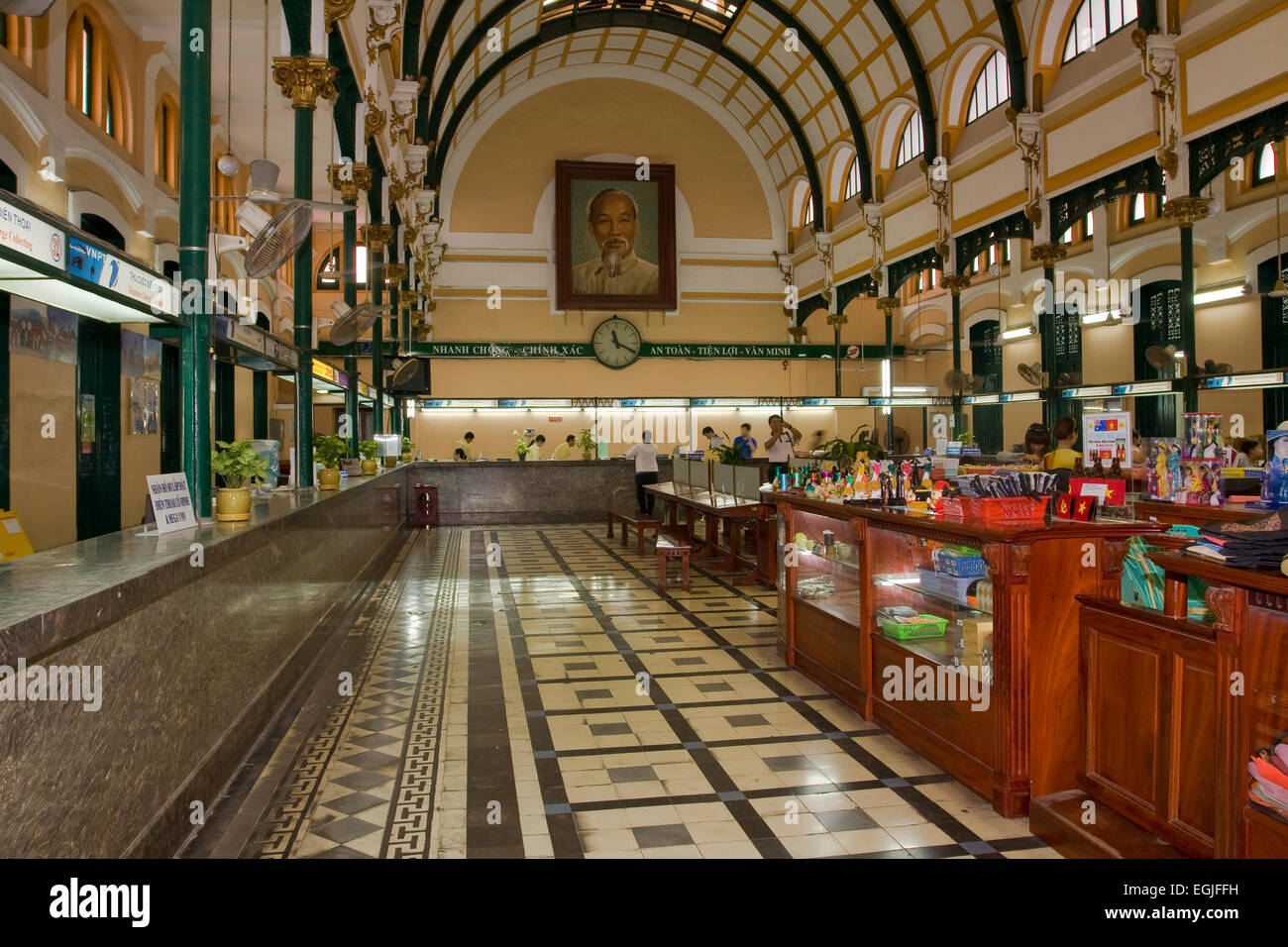 Main hall in the old General Post Office Saigon, Ho Chi Minh city ...