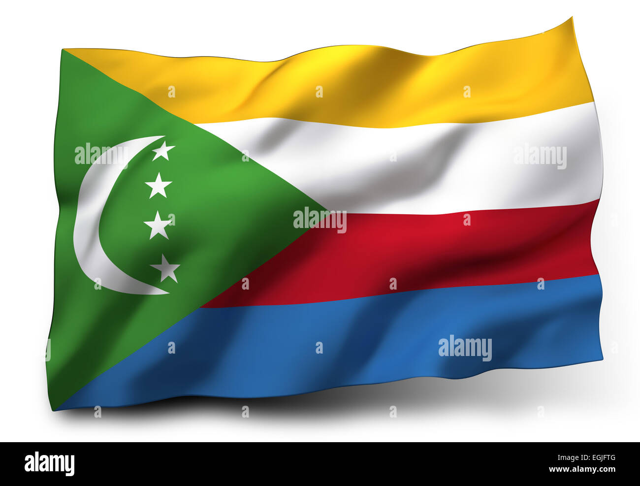 Waving flag of Comoros isolated on white background Stock Photo - Alamy