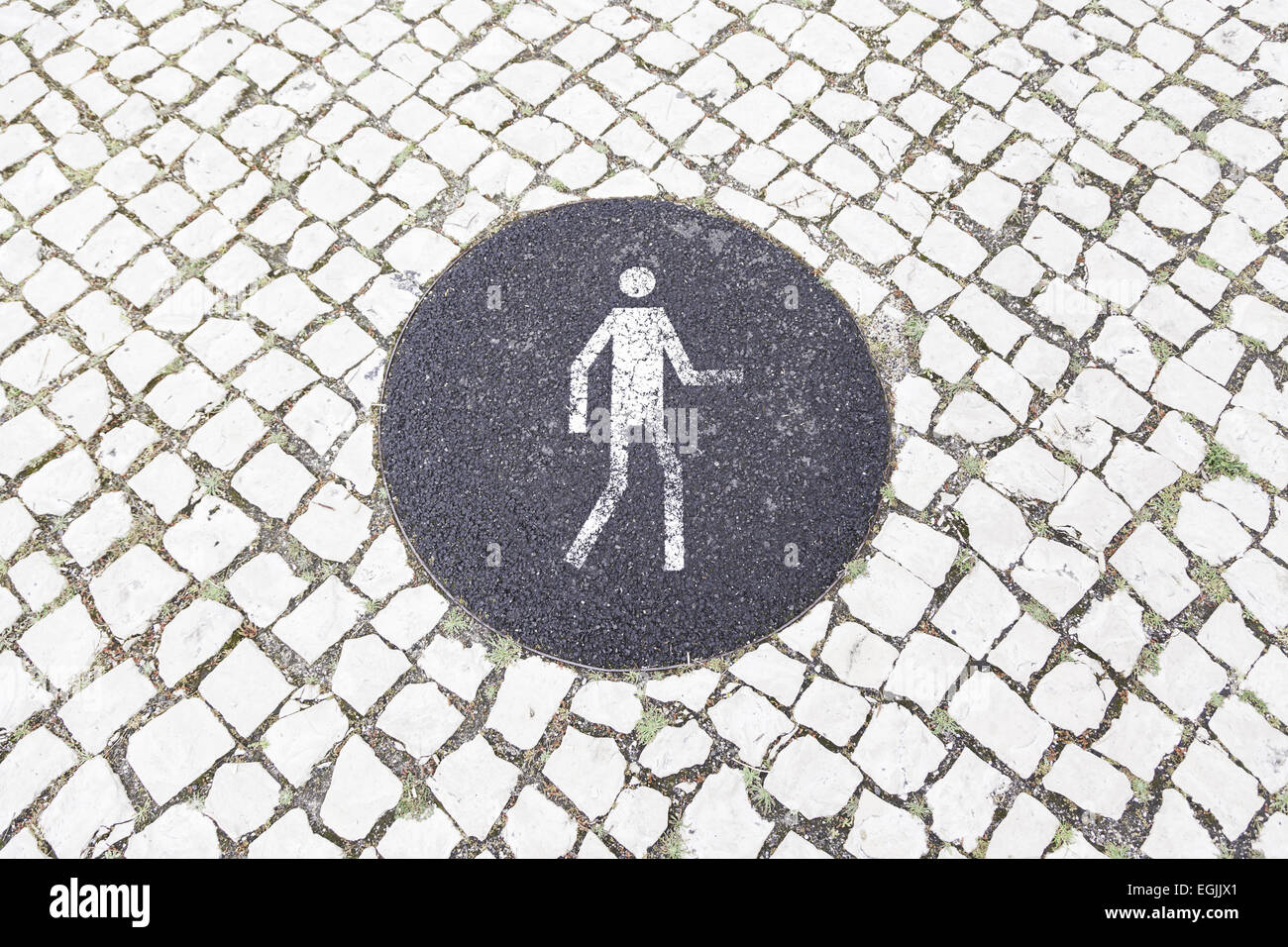 Pedestrian sign on the pavement, detail information signal on a street ...