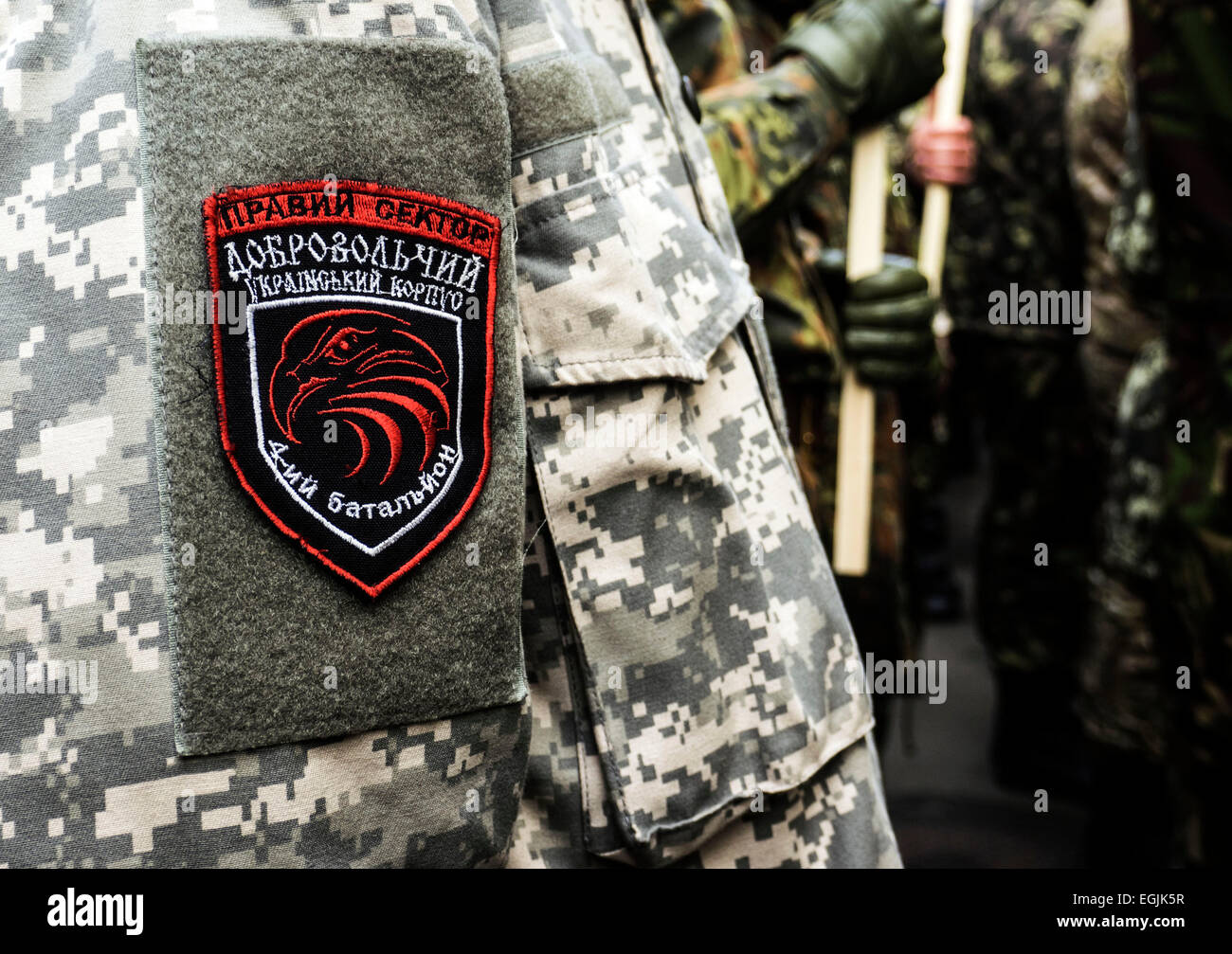 Kiev, Ukraine. 25th February, 2015. Chevron "Right Sector" on the ...