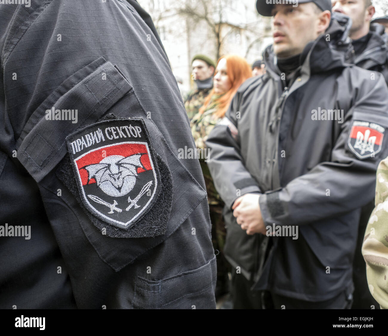 Feb. 25, 2015 - Chevron ''Right Sector'' on the sleeve of volunteer ...