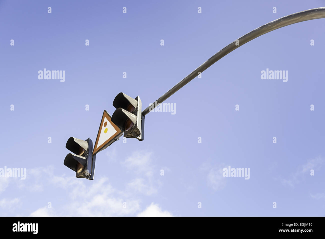 Traffic light in the sky, detail of a traffic signal for vehicles ...