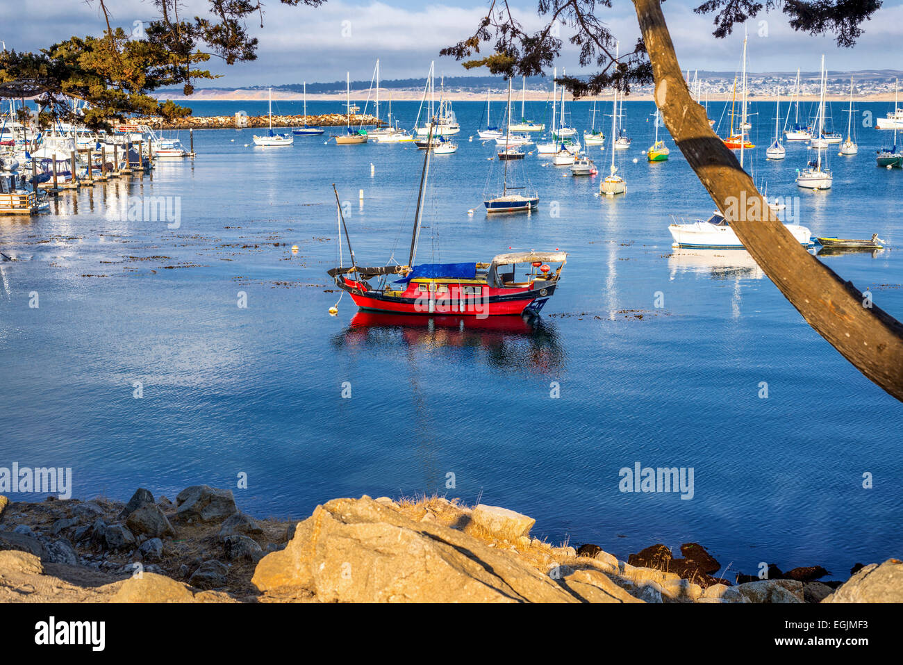 Boats moored in Monterey Bay. Monterey, California, United States Stock ...