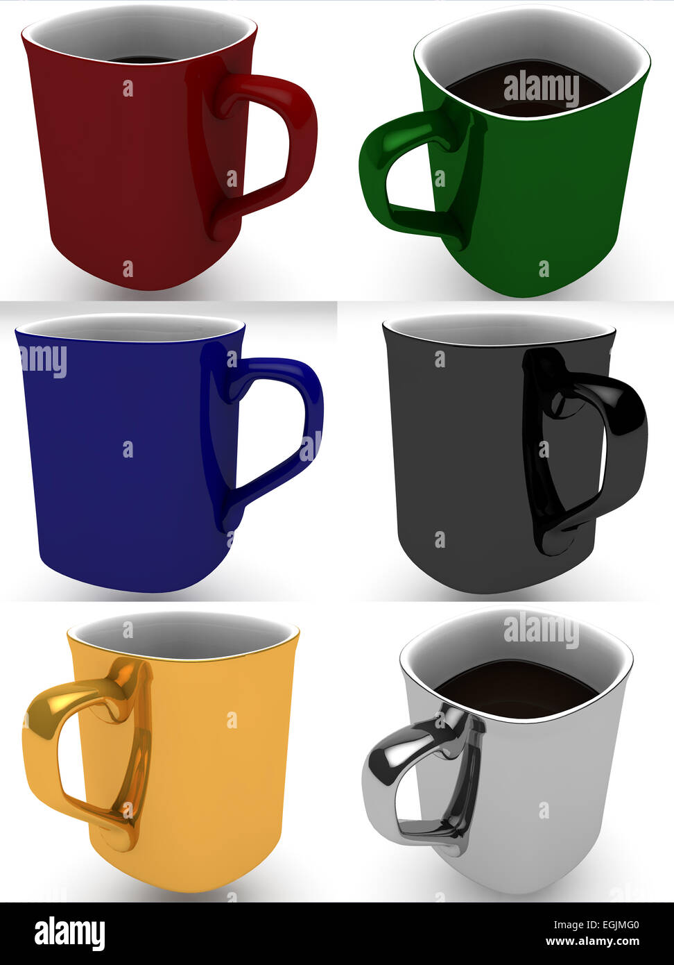 Six rendered 3D object: coffee mug set Stock Photo - Alamy