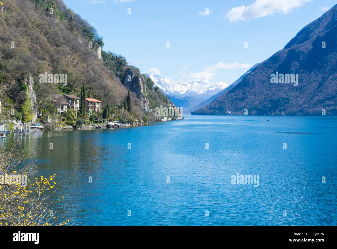Early spring landscape. Gandria and Lake Lugano, Switzerland Stock ...