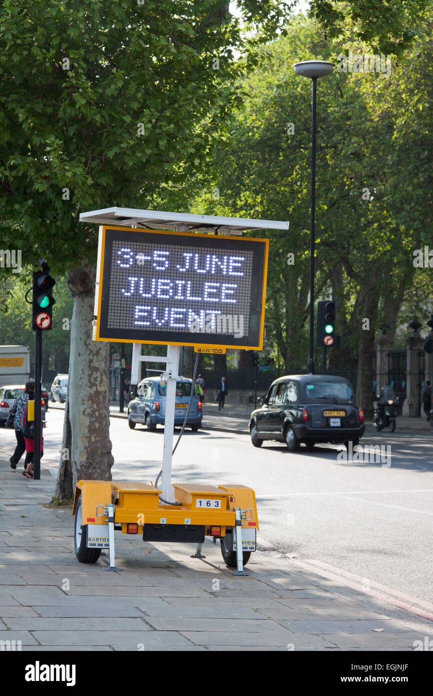 Illuminated mobile sign for road works and diversions London Stock ...