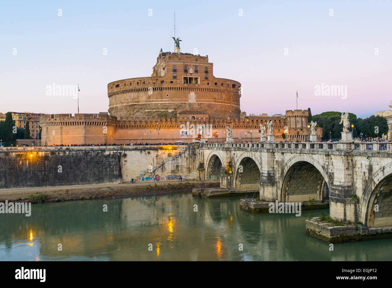 Landscape of castel sant'angelo in rome along the tiber river, italy ...