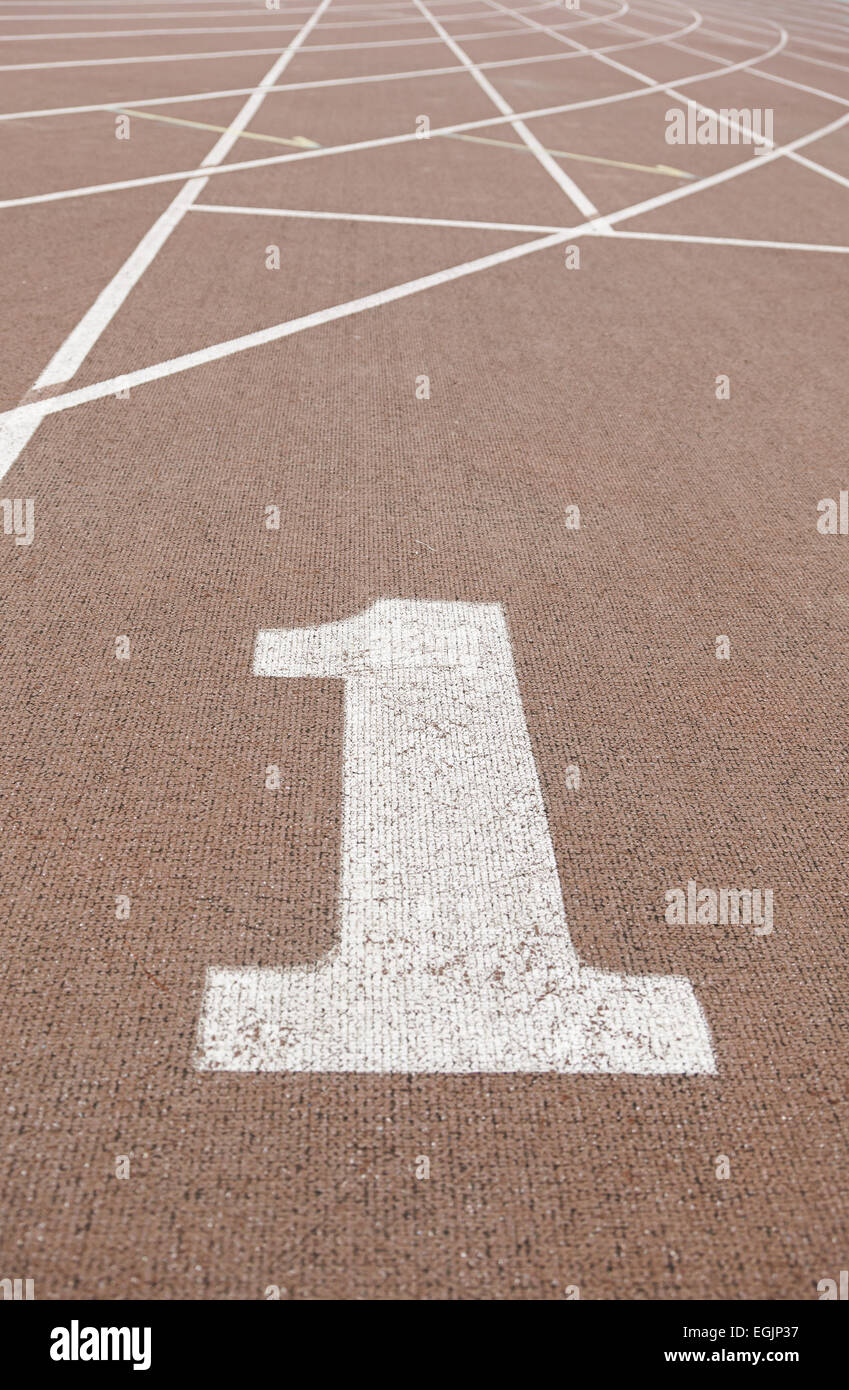 Running track with number one, detail of a running track, with the ...