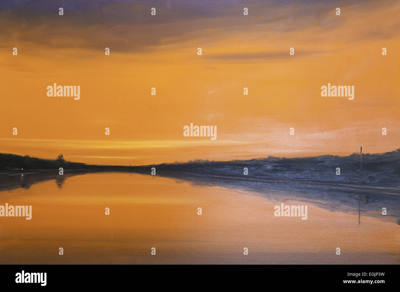 Painted a sunset picture, detail of a hand painted oil painting, art ...