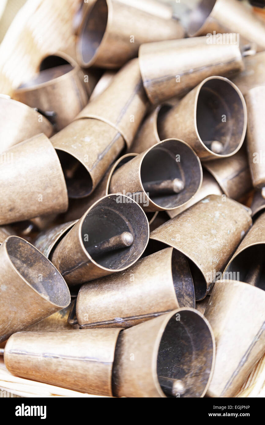 Metal cow bells, detail of some instruments to produce sounds, Local ...