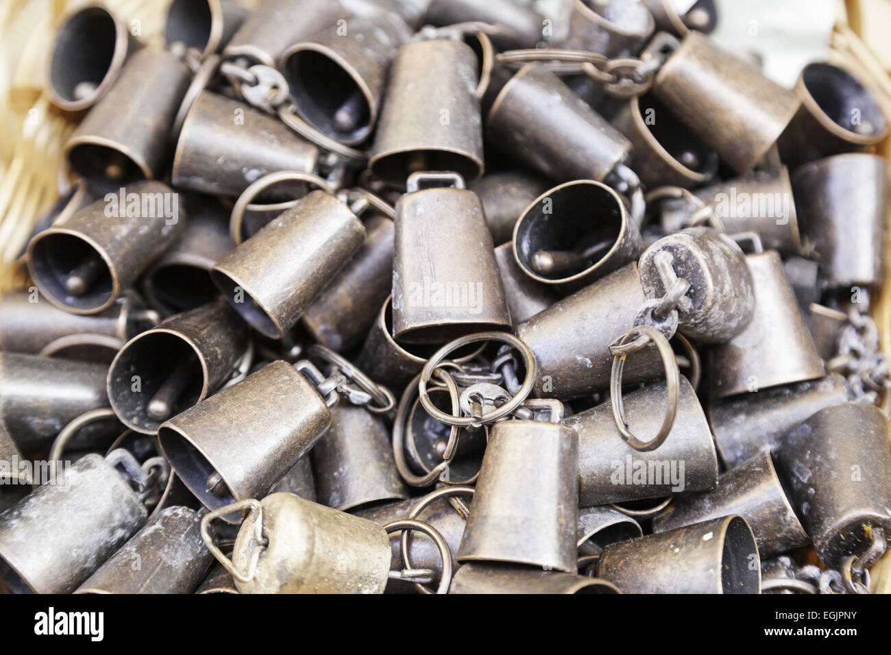 Metal cow bells, detail of some instruments to produce sounds, Local ...