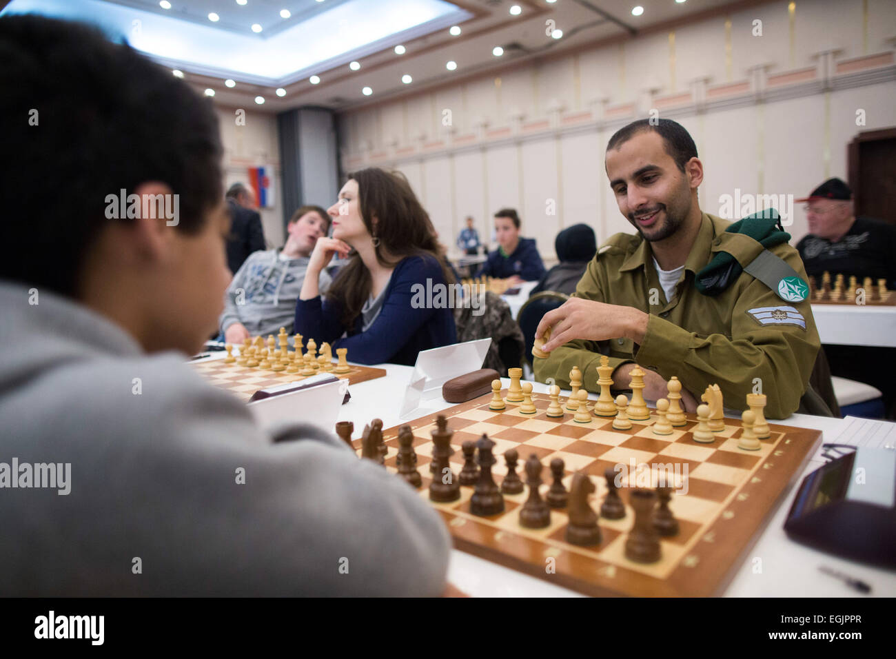Jerusalem. 25th Feb, 2015. Chess players attend the European Individual ...