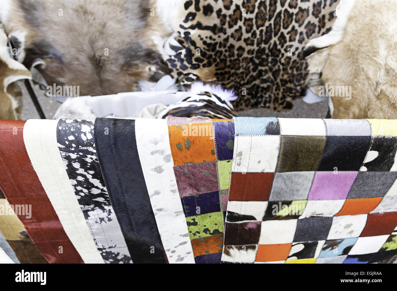 Animal skins color, detail of furs in an old market Stock Photo - Alamy