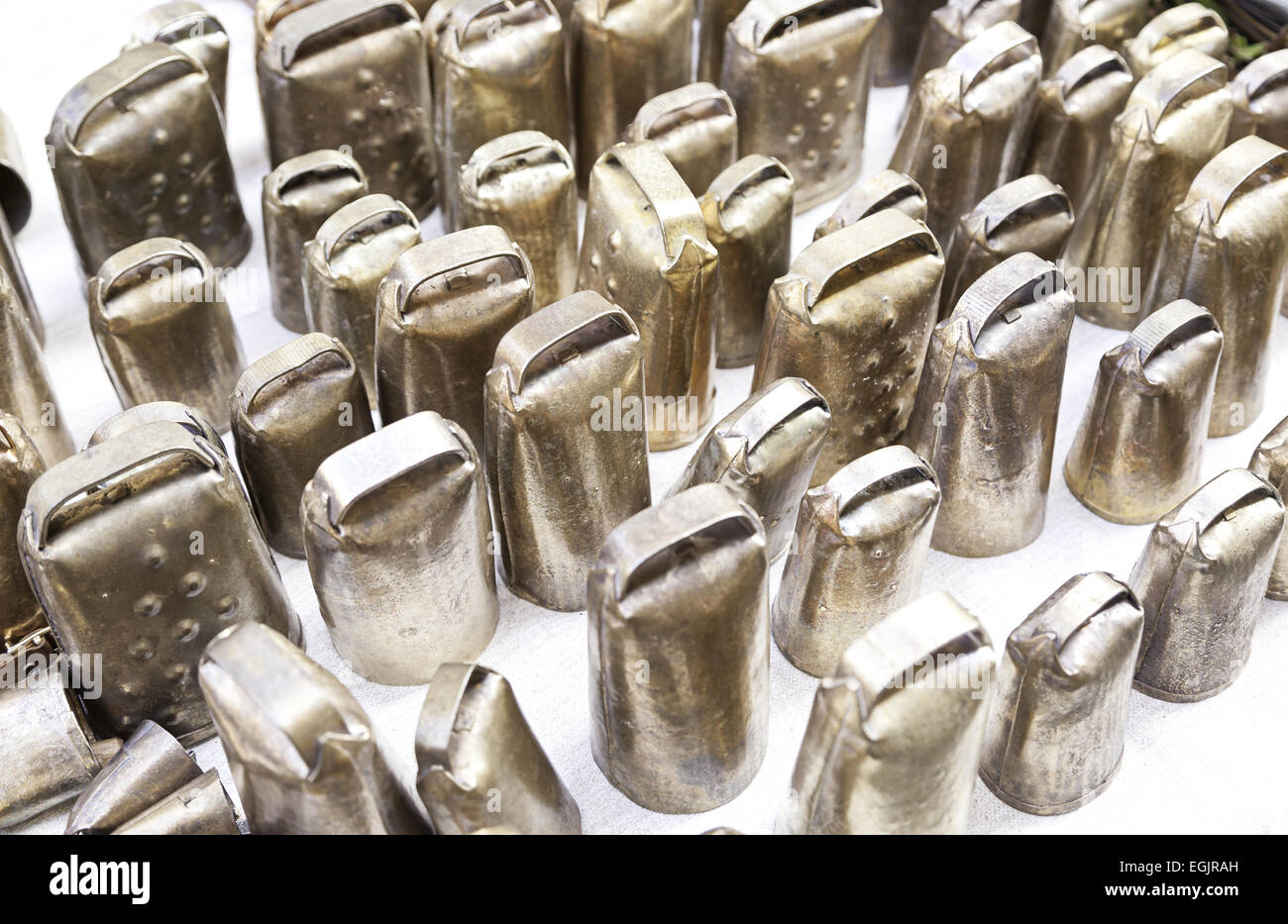 Metal cow bells, detail of some instruments to produce sounds, Local ...