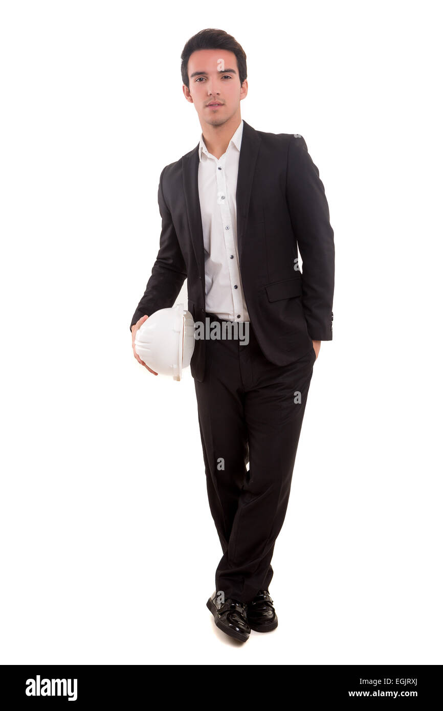Handsome young engineer posing isolated over white background Stock ...