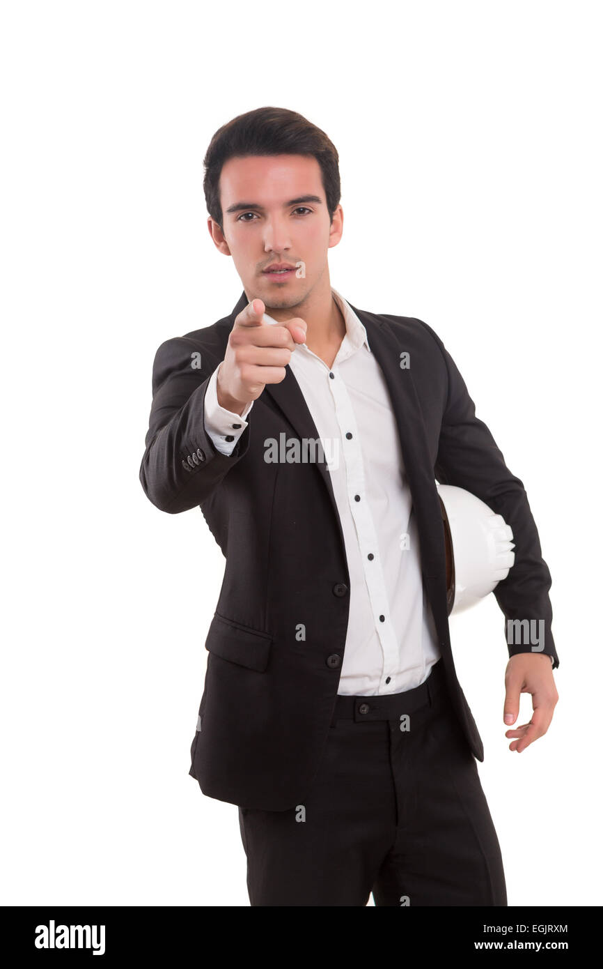 Handsome young man pointing at you, isolated over white background ...