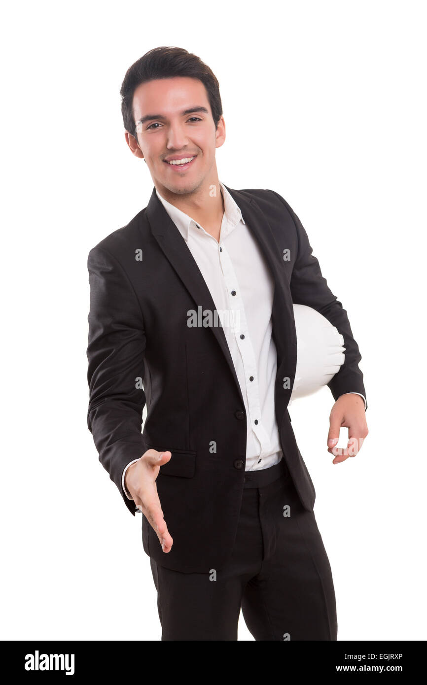 Young business man offering handshake, isolated over white Stock Photo - Alamy