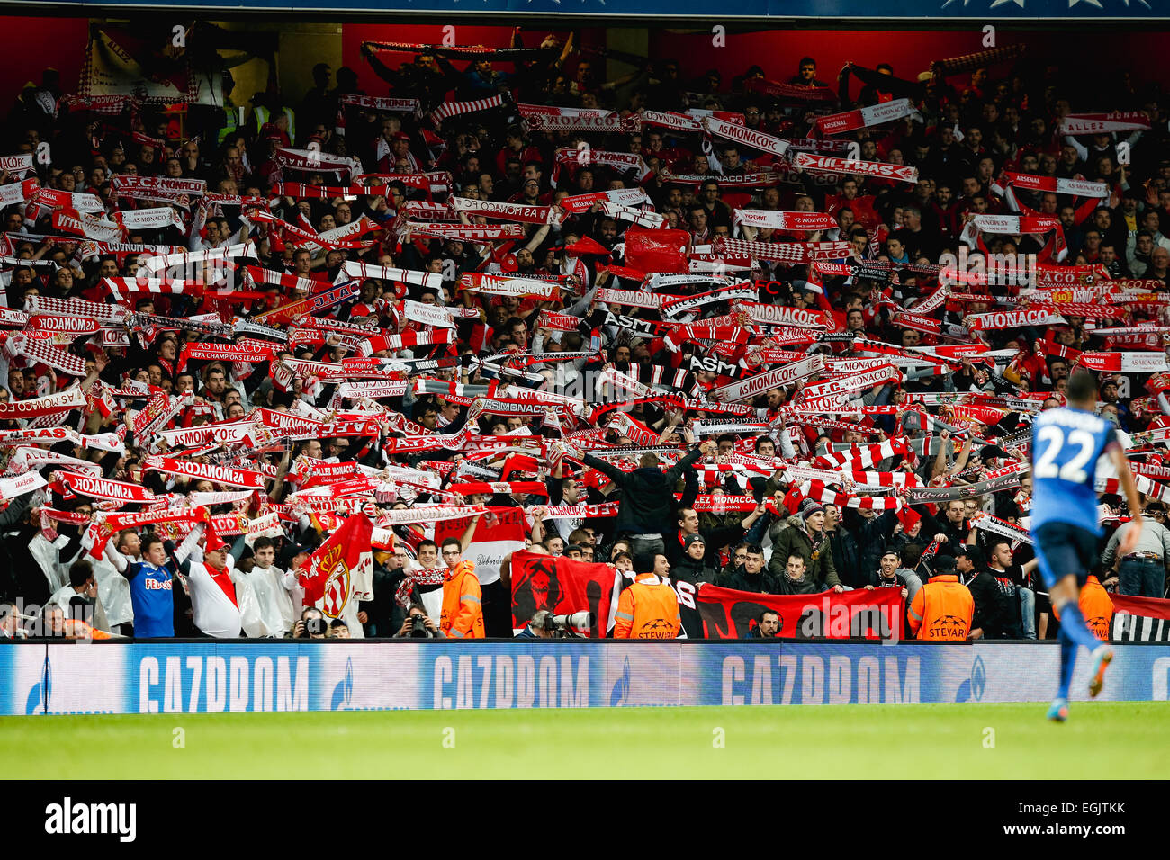 London, UK. 25th Feb, 2015. Monaco fans, FEBRUARY 25, 2015 - Football ...