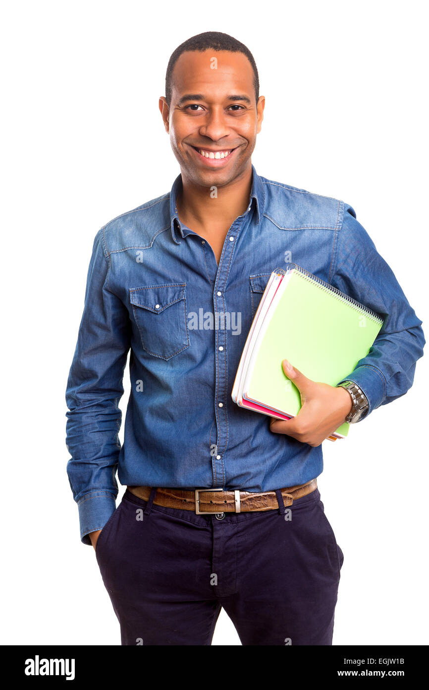 African student posing isolated over white background Stock Photo - Alamy