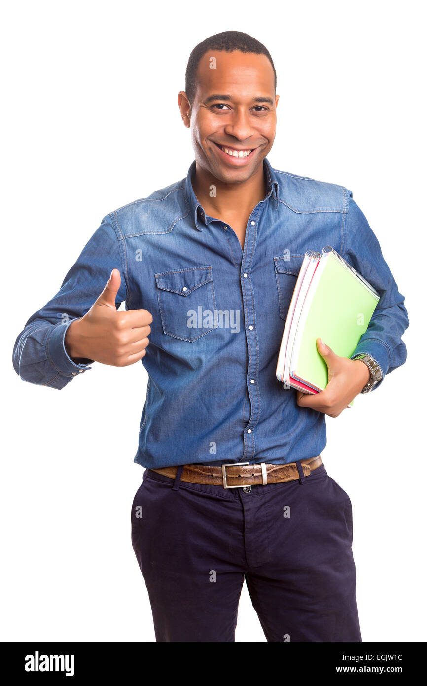 African student posing isolated over white background Stock Photo - Alamy