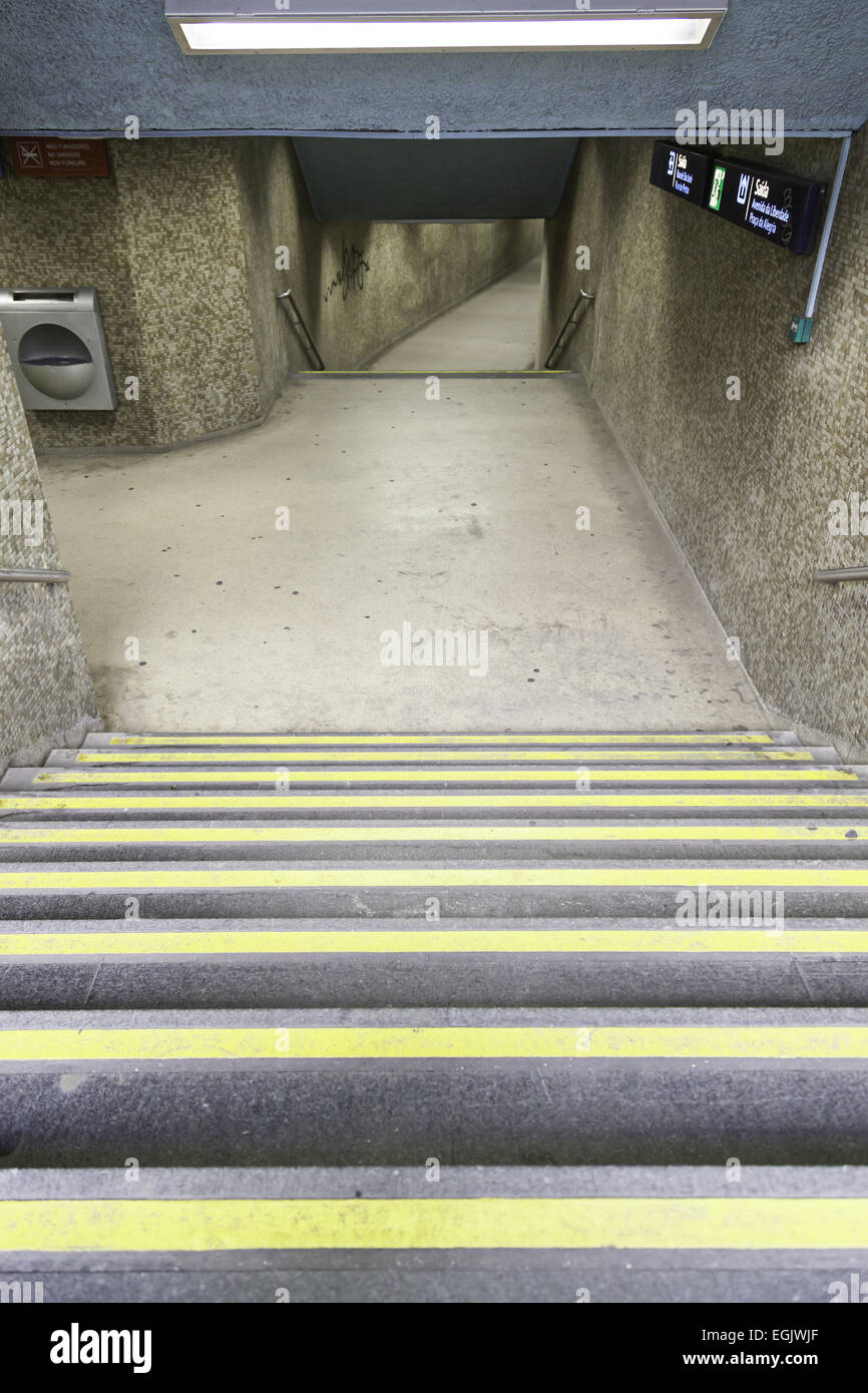 Stairs to the Lisbon Metro, detail of the entrance to the underground ...