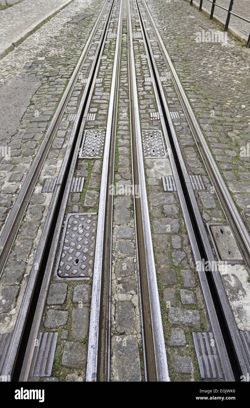 Tram tracks in the city, a detail metal rails for the tram, urban ...