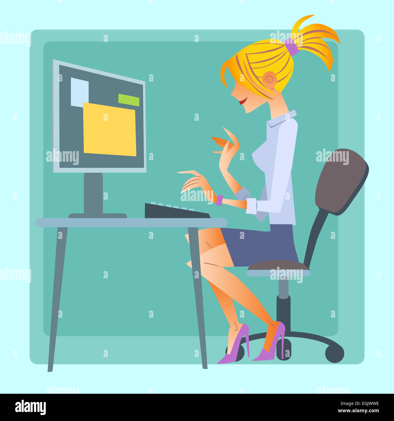 The woman working at the computer. Office theme. Work with electronic ...
