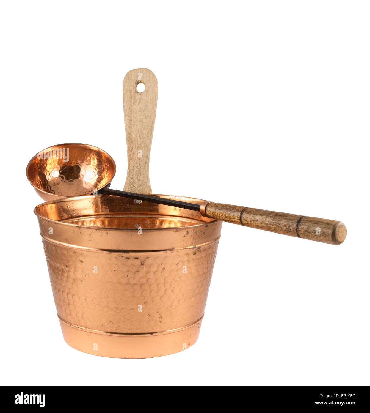 Copper bucket and ladle composition isolated Stock Photo - Alamy