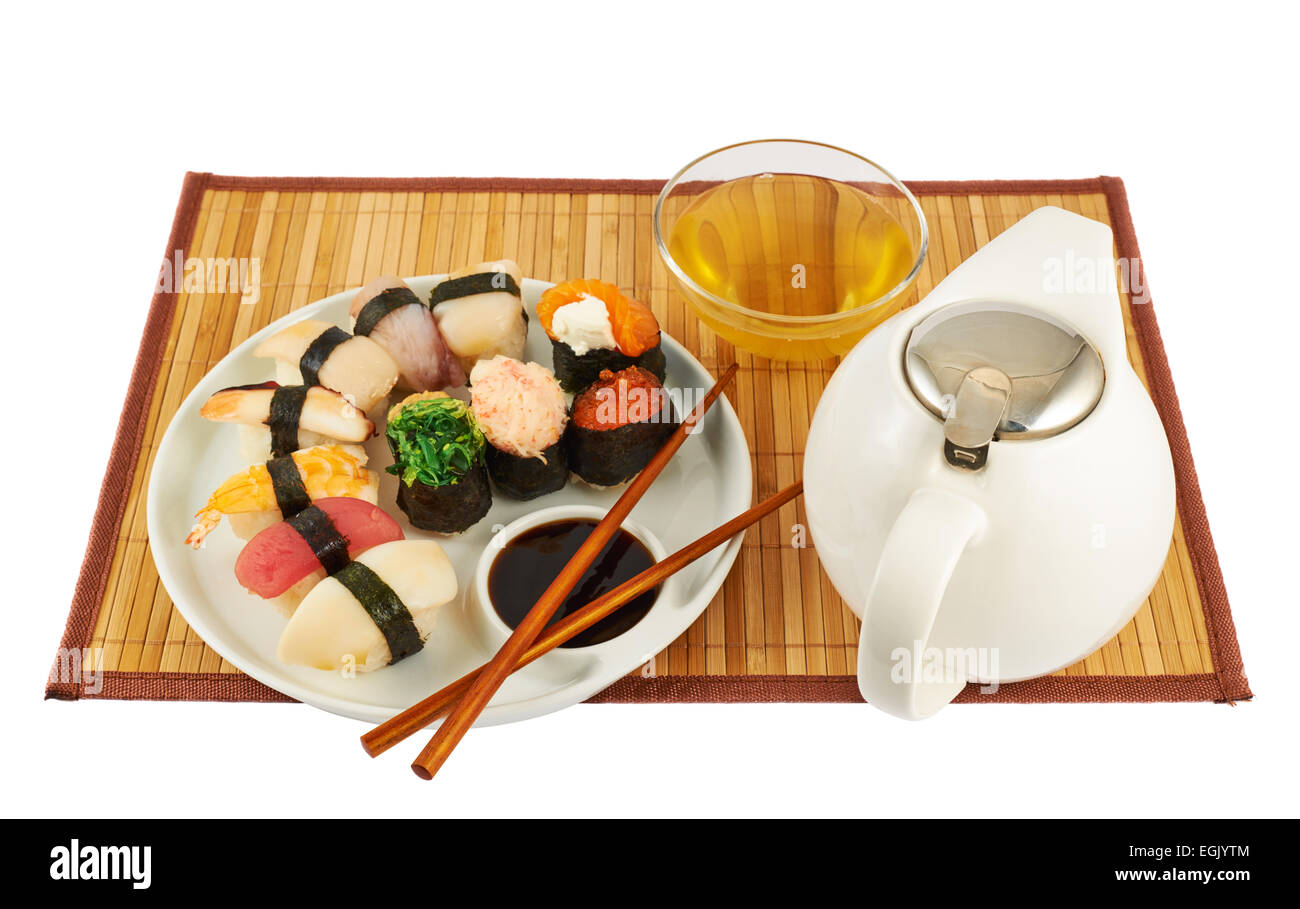 Serving sushi and tea composition Stock Photo - Alamy