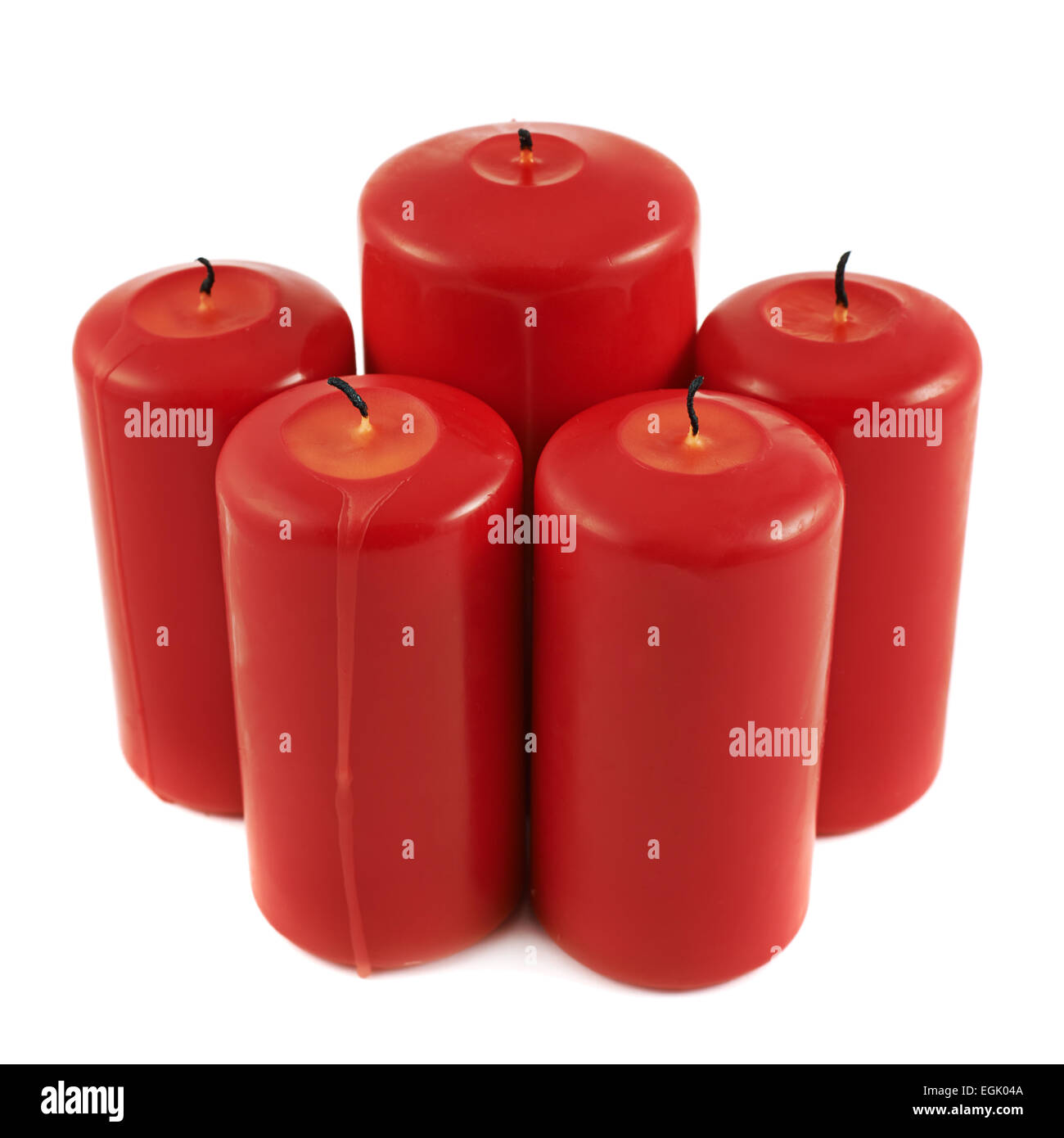 Five red candle composition isolated Stock Photo - Alamy