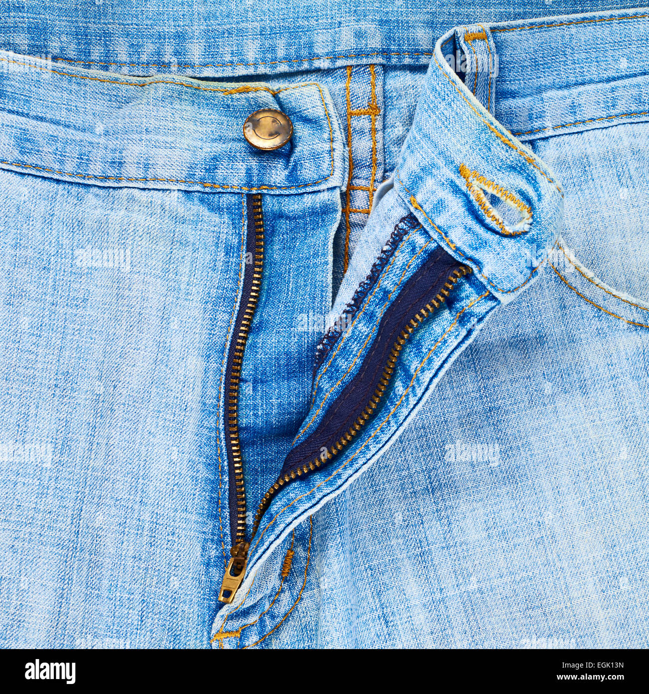 Opened denim jeans fly fragment Stock Photo - Alamy
