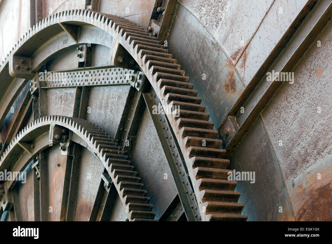 Gears of machinery in an old abandoned factory Stock Photo - Alamy