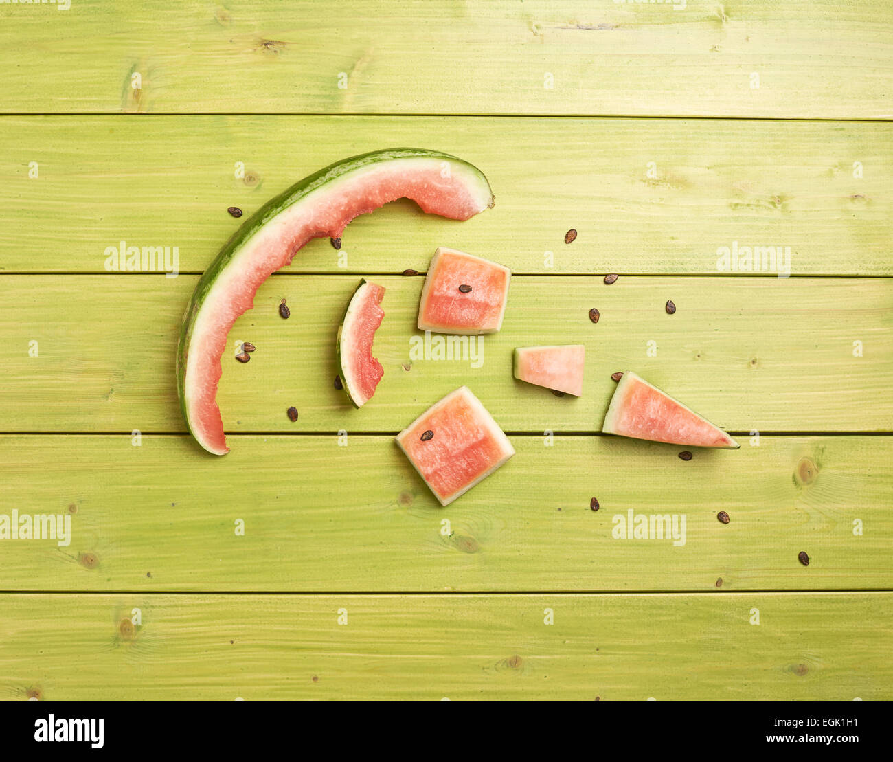 Eaten watermelon composition Stock Photo - Alamy