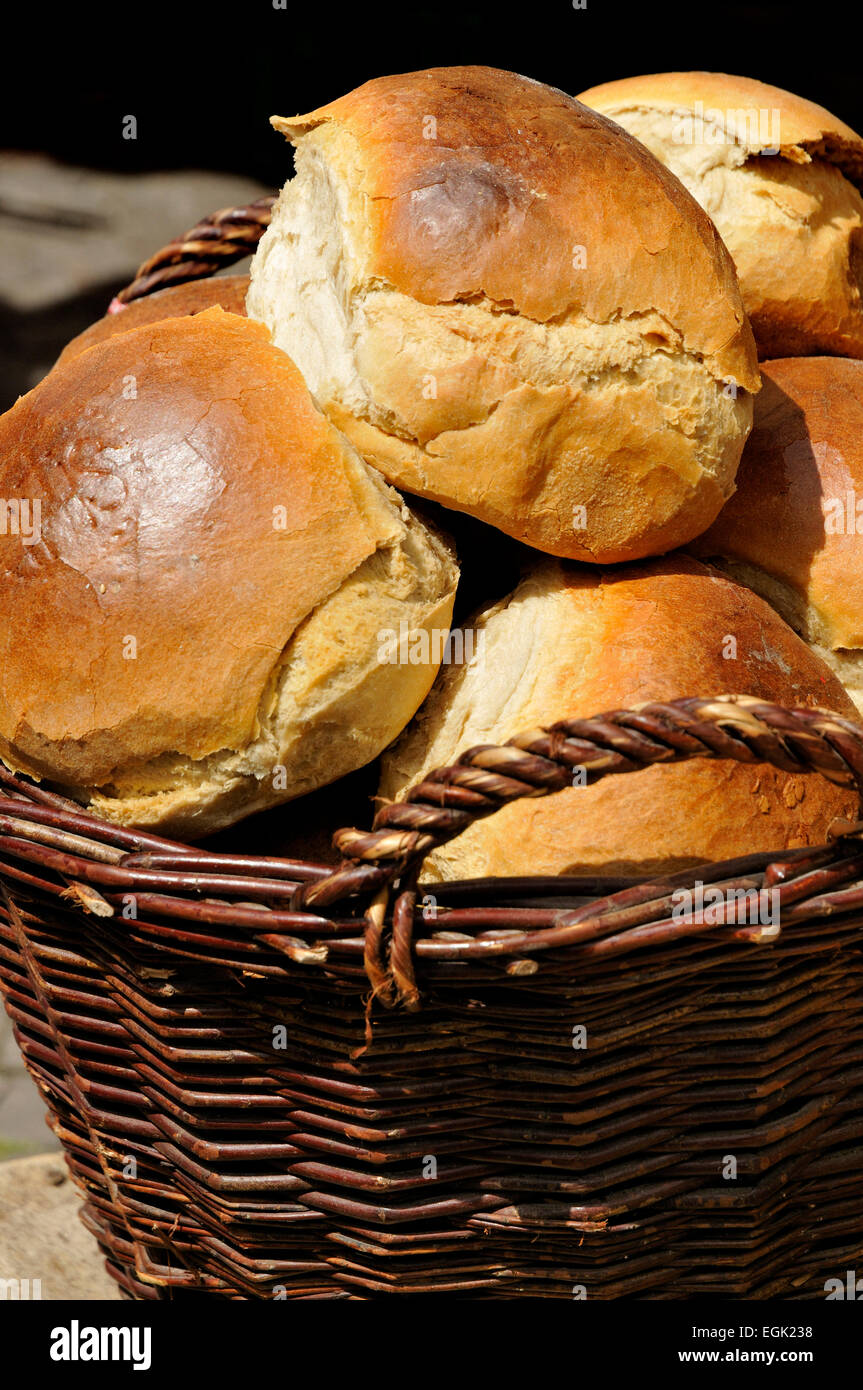 Stone oven bread in wicker basket, North Rhine-Westphalia, Germany ...