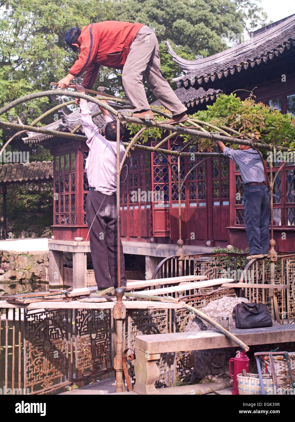 Suzhou, China, Asia, Humble Administrator’s Garden; Building Frame on ...