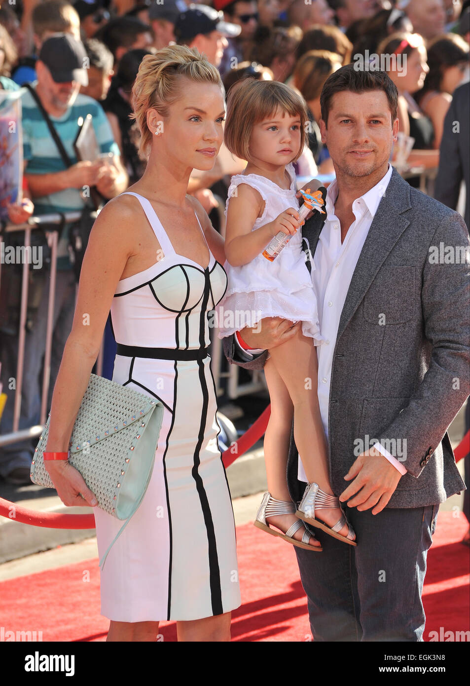 LOS ANGELES, CA - AUGUST 5, 2013: Ashley Scott & husband Steve Hart ...