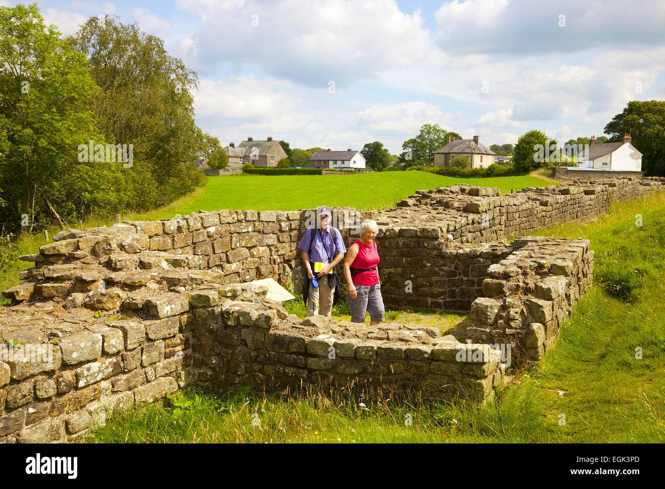 Retired couple at Turret 48A. Gilsland Hadrian's Wall Cumbria England ...