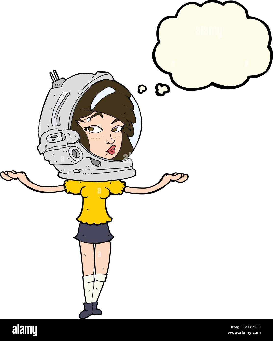 cartoon woman wearing space helmet with thought bubble Stock Vector ...