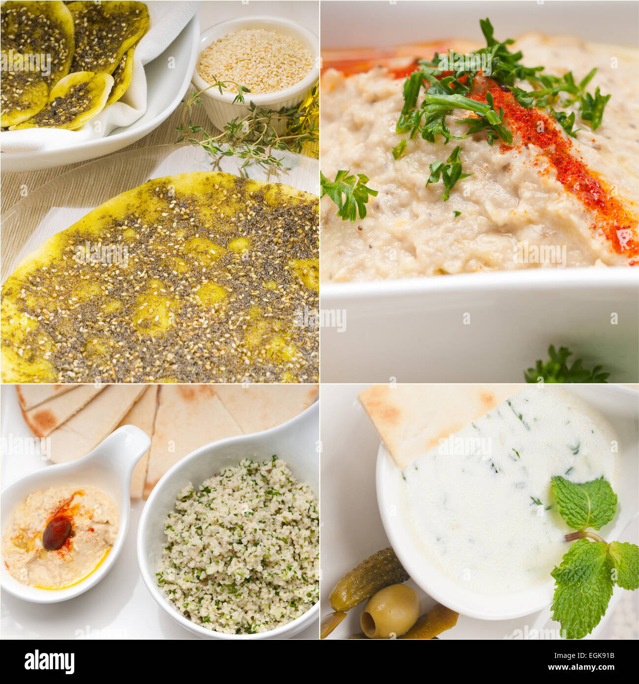 Arab middle eastern food collage collection on white frame Stock Photo ...