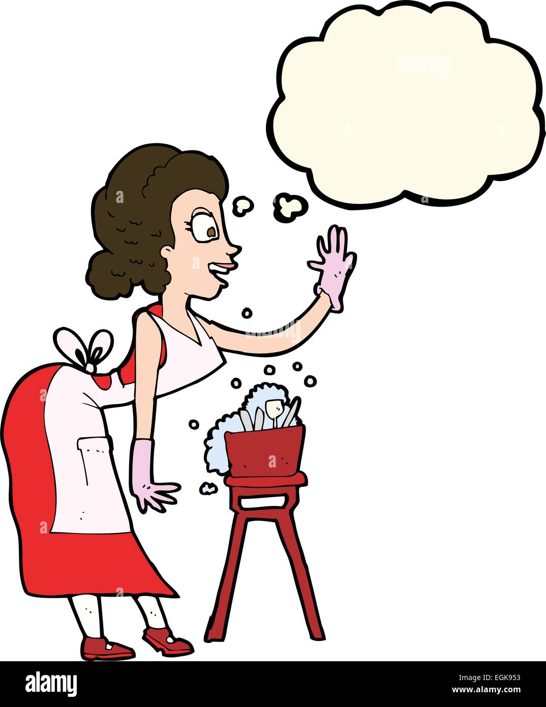 cartoon housewife washing up with thought bubble Stock Vector Image ...