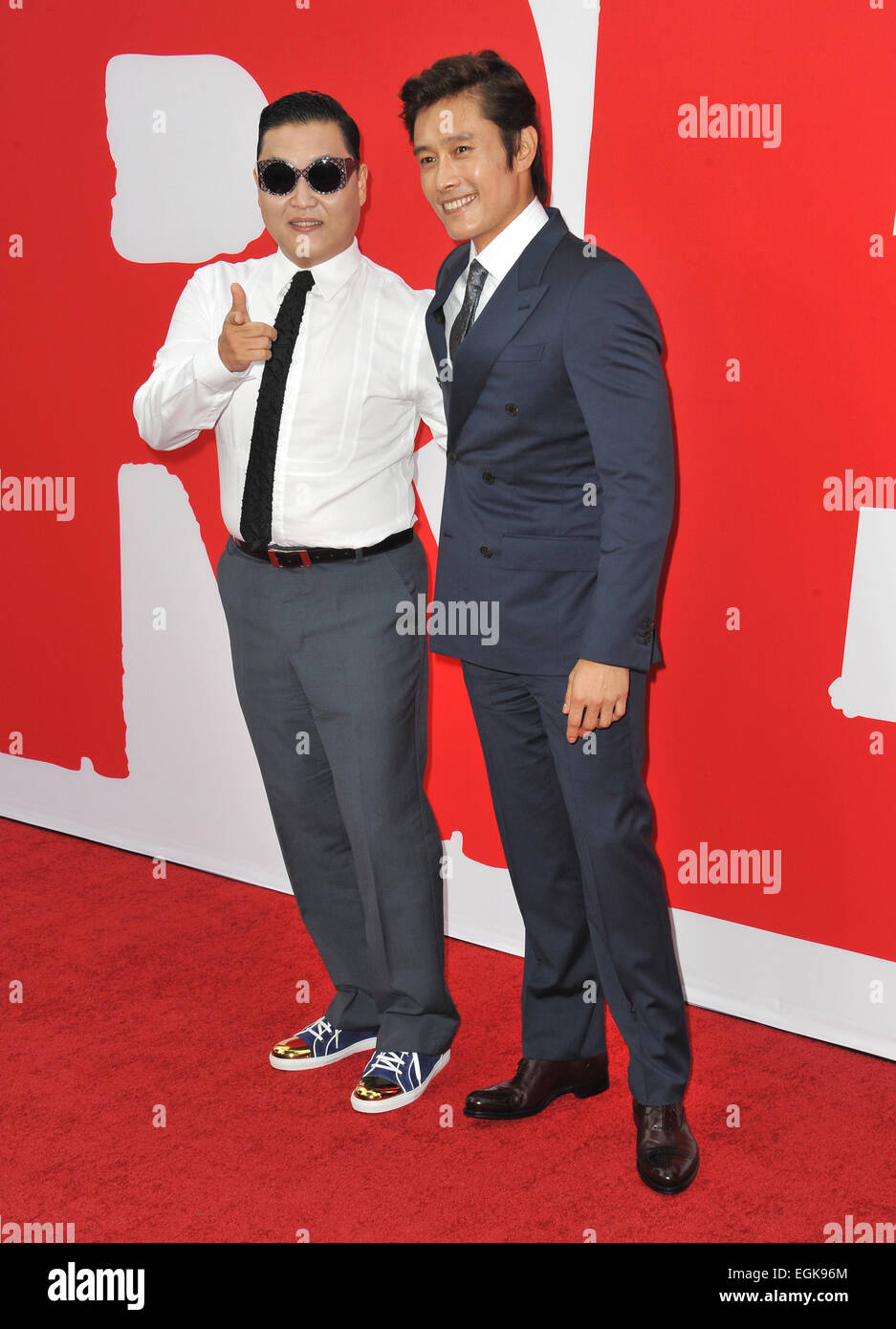 LOS ANGELES, CA - JULY 11, 2013: Psy (left) & Byung Hun Lee at the Los ...