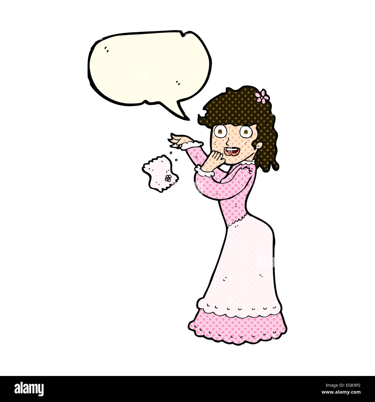 cartoon victorian woman dropping handkerchief with speech bubble Stock ...