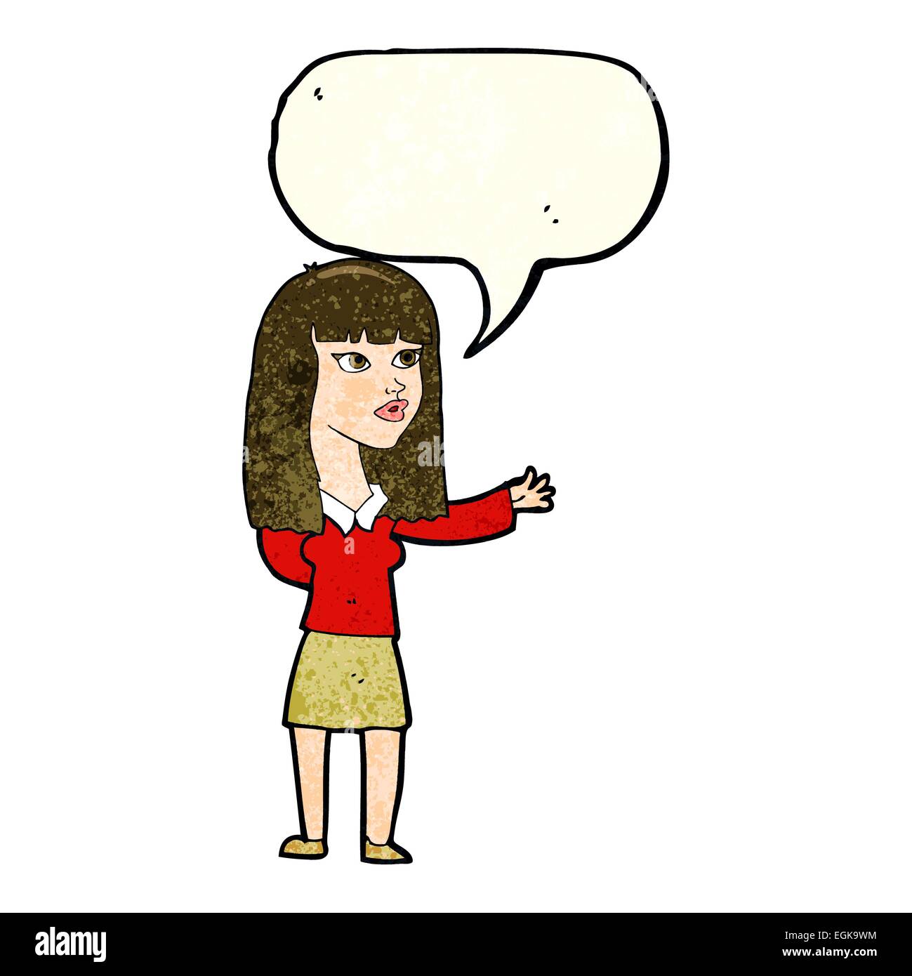 cartoon woman gesturing to show something with speech bubble Stock ...