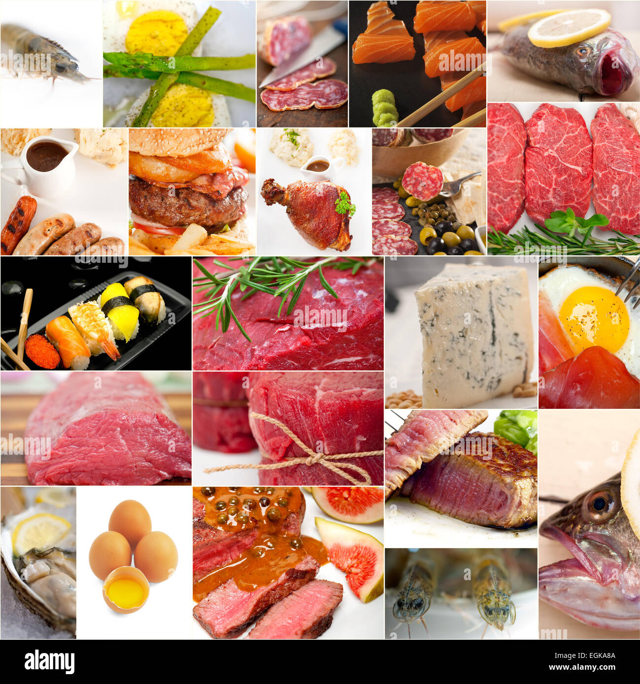 high protein food collection collage nested on white frame Stock Photo ...