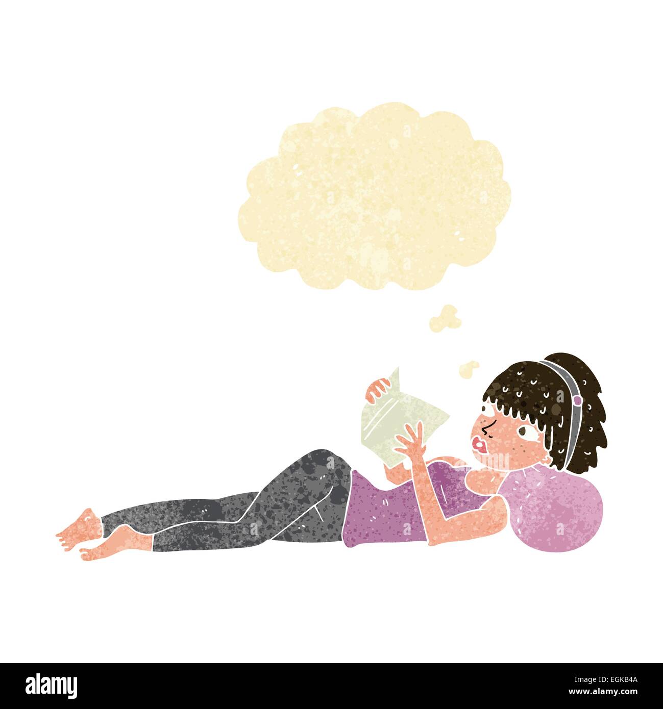 cartoon pretty woman reading book with thought bubble Stock Vector ...