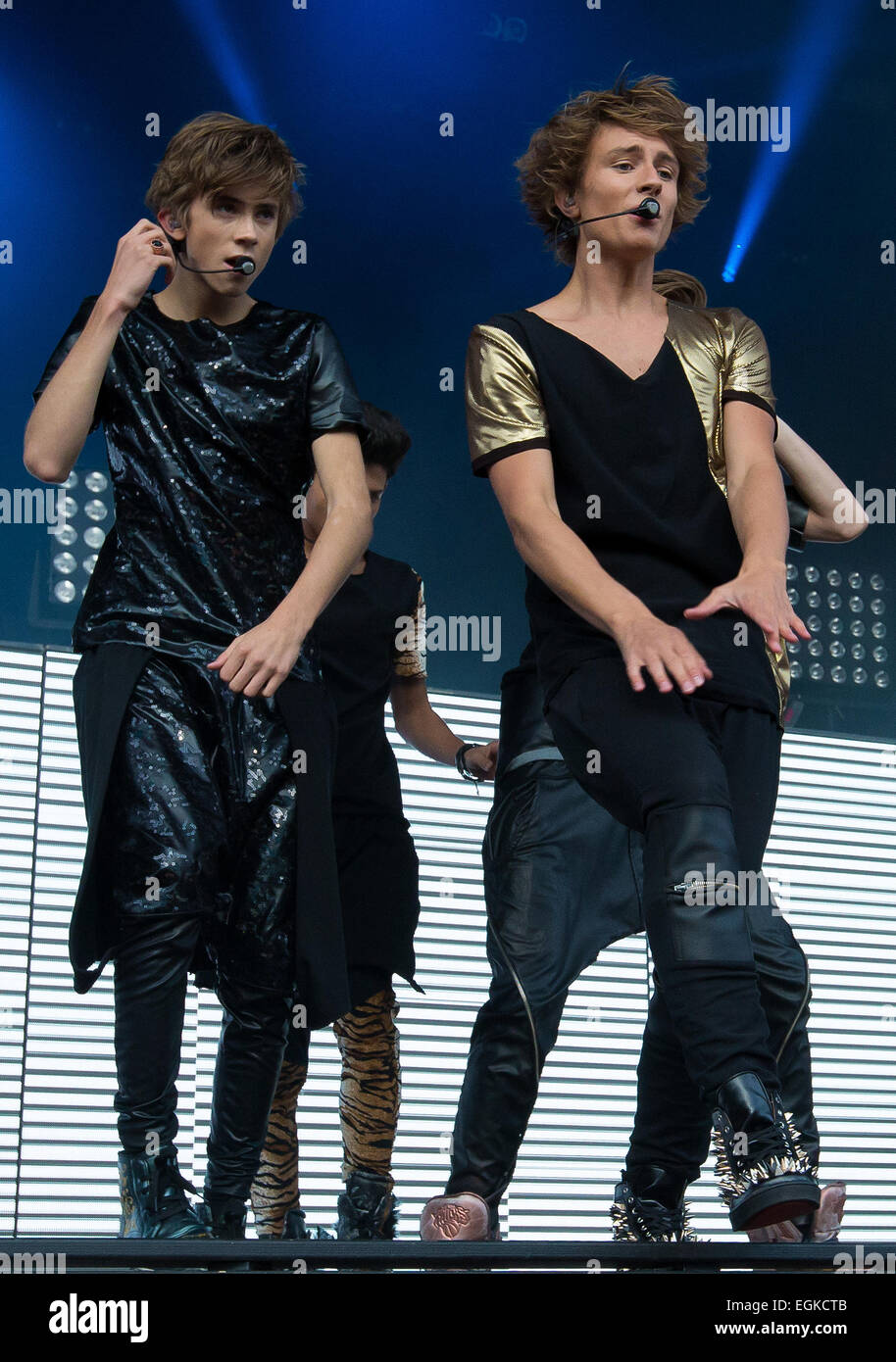 Swedish boy band The Fooo perform live at Liseberg amusement park. The ...