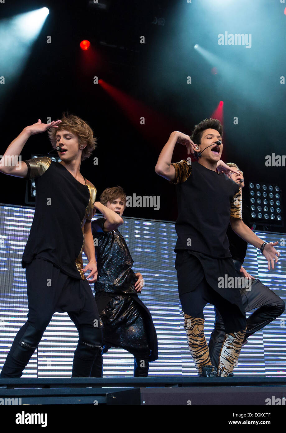 Swedish boy band The Fooo perform live at Liseberg amusement park. The ...