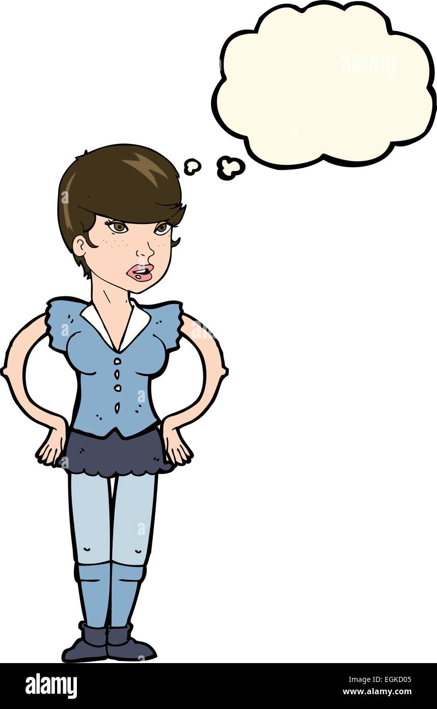 cartoon woman with hands on hips with thought bubble Stock Vector Image ...