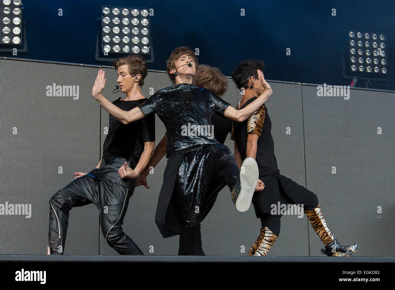 Swedish boy band The Fooo perform live at Liseberg amusement park. The ...